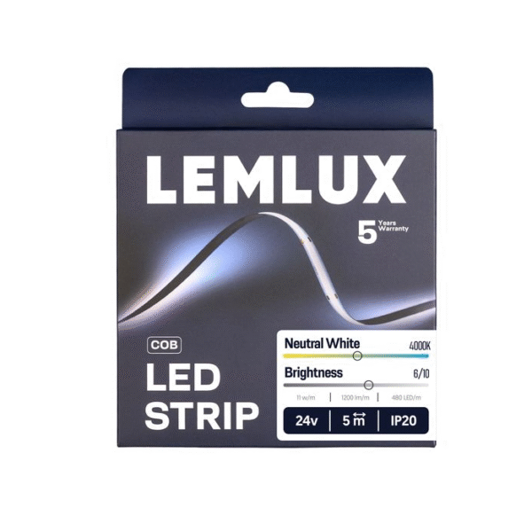 LED juosta 24Vdc, 11W/m, COB 480LED/m, 4000K, 5m ritė | LIGHTHOME
